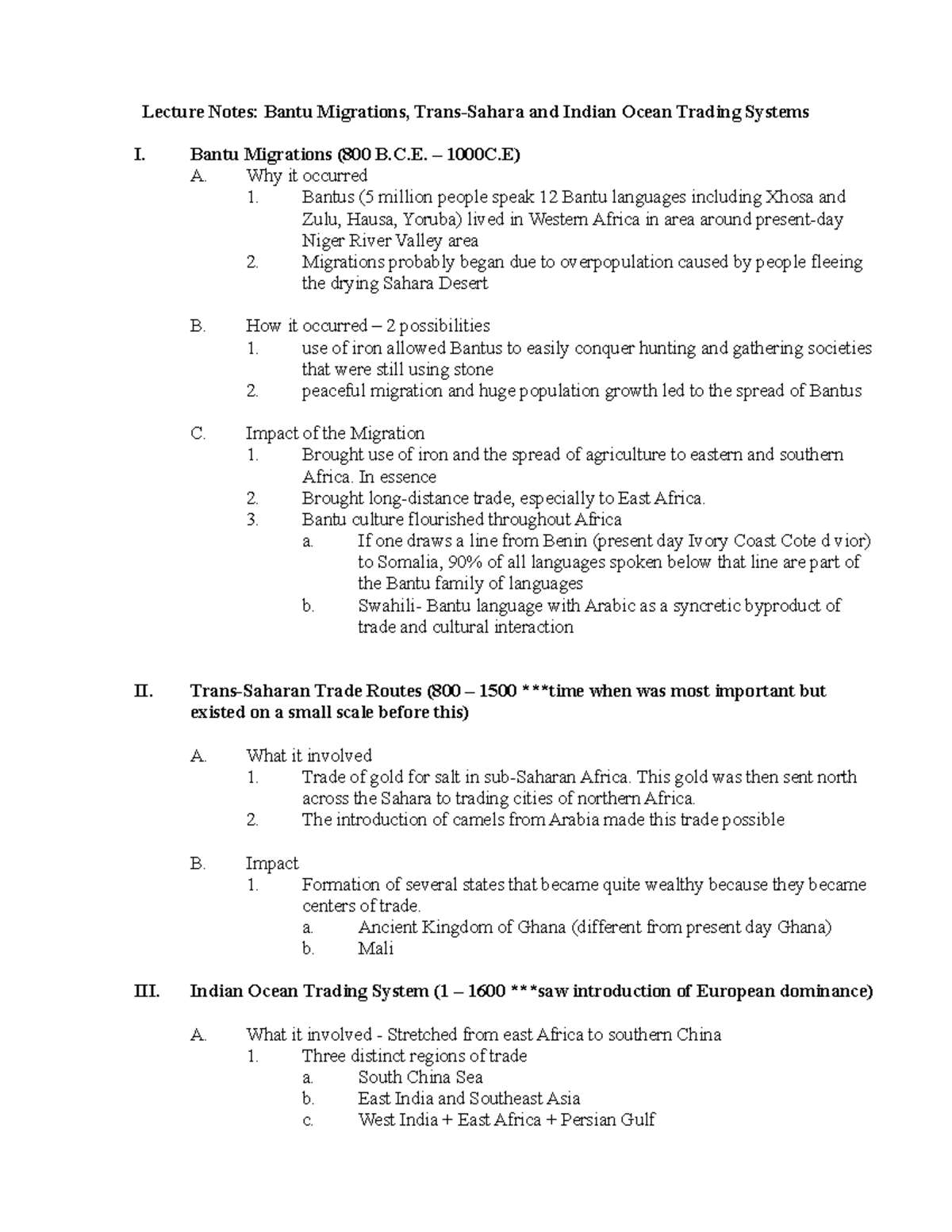 Bantu Migrations and Trans-Saharan and Indian Ocean Trading - Lecture ...