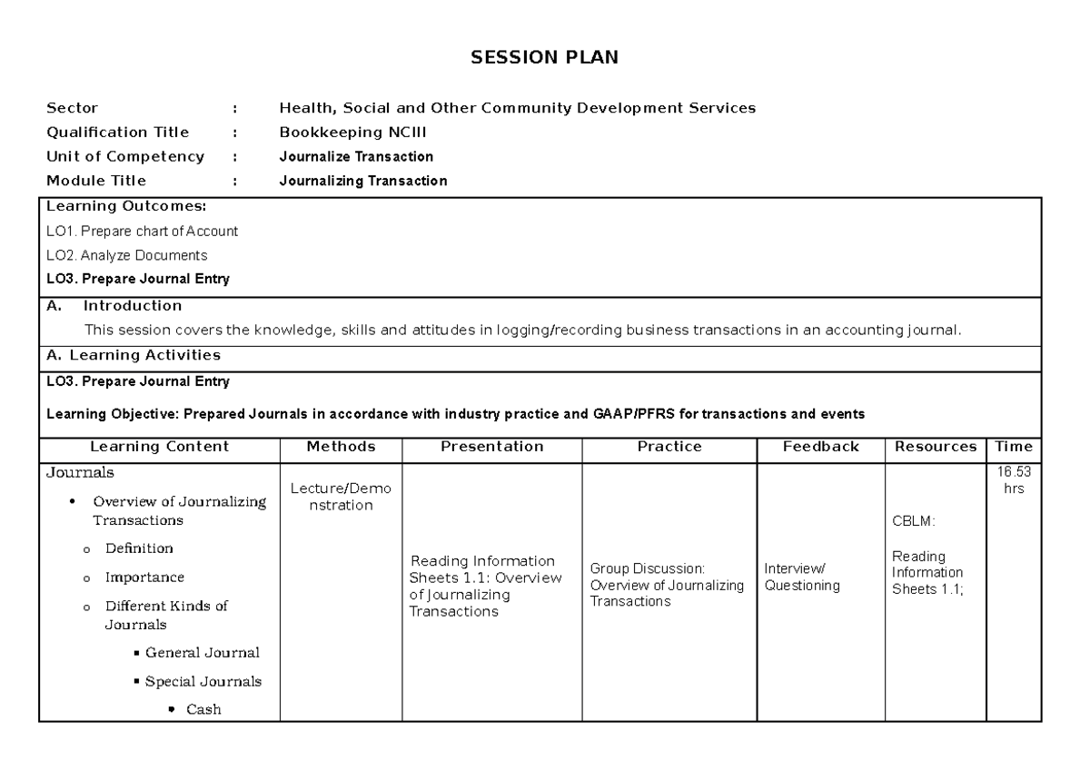Session PLAN - Accountancy - Studocu