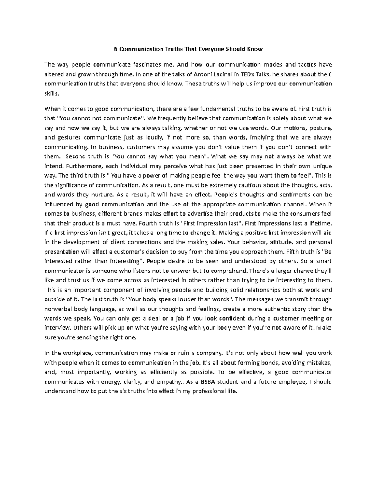 Bus Comm Ass#2 - 6 Communication Truths That Everyone Should Know - 6 ...