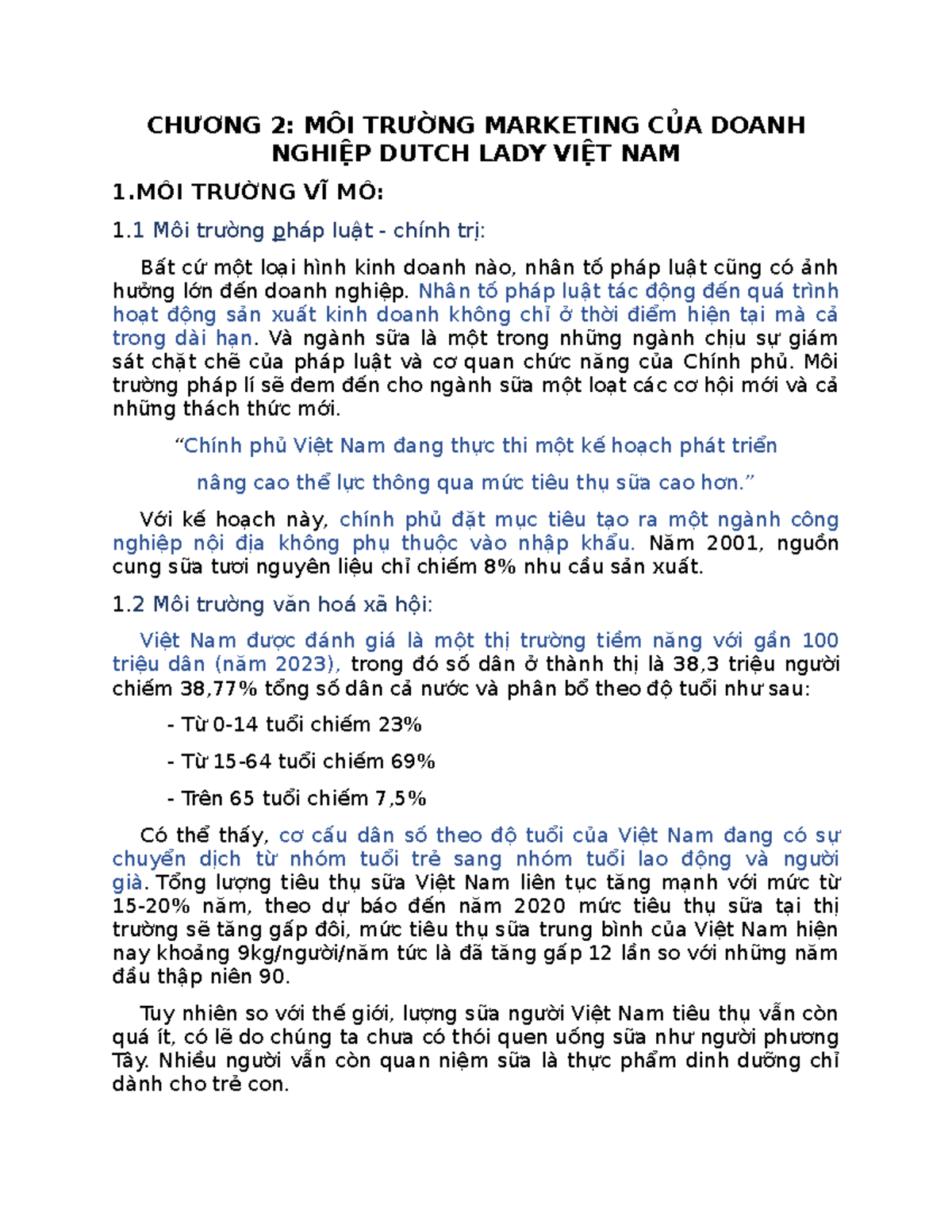 Ndtt NLM 1 - Bài tập về nguyên lý marketing - CHƯƠNG 2: MÔI TRƯỜNG ...