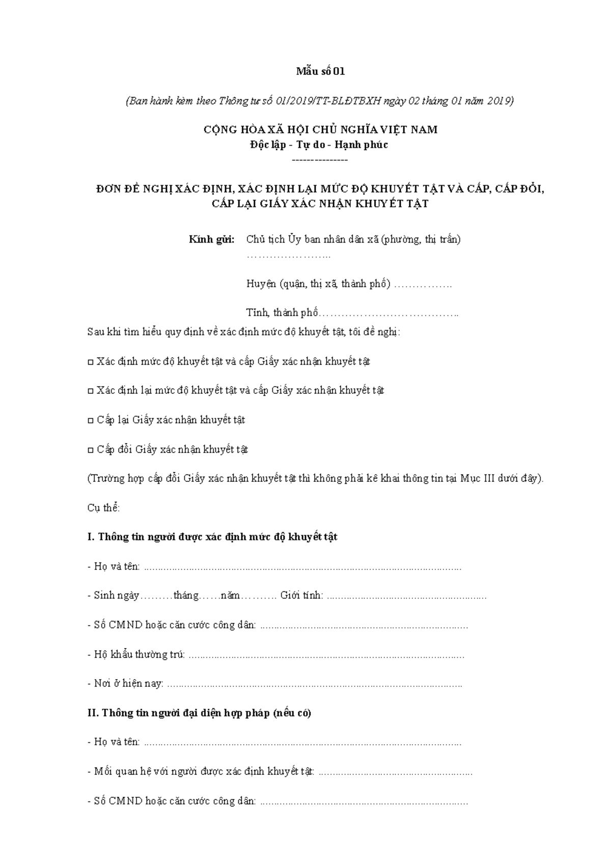 Mẫu số 01 TT so 01 2019 TT- Bldtbxh ngay 02 thang 01 nam 2019 - Mẫu số ...