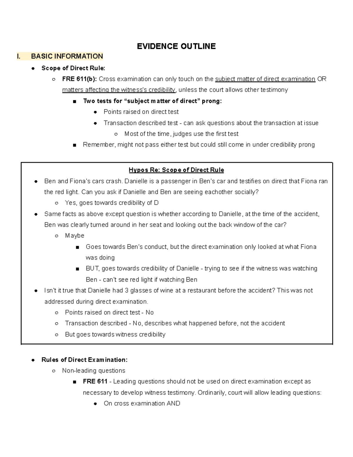 Evidence Outline - EVIDENCE OUTLINE I. BASIC INFORMATION Scope of ...