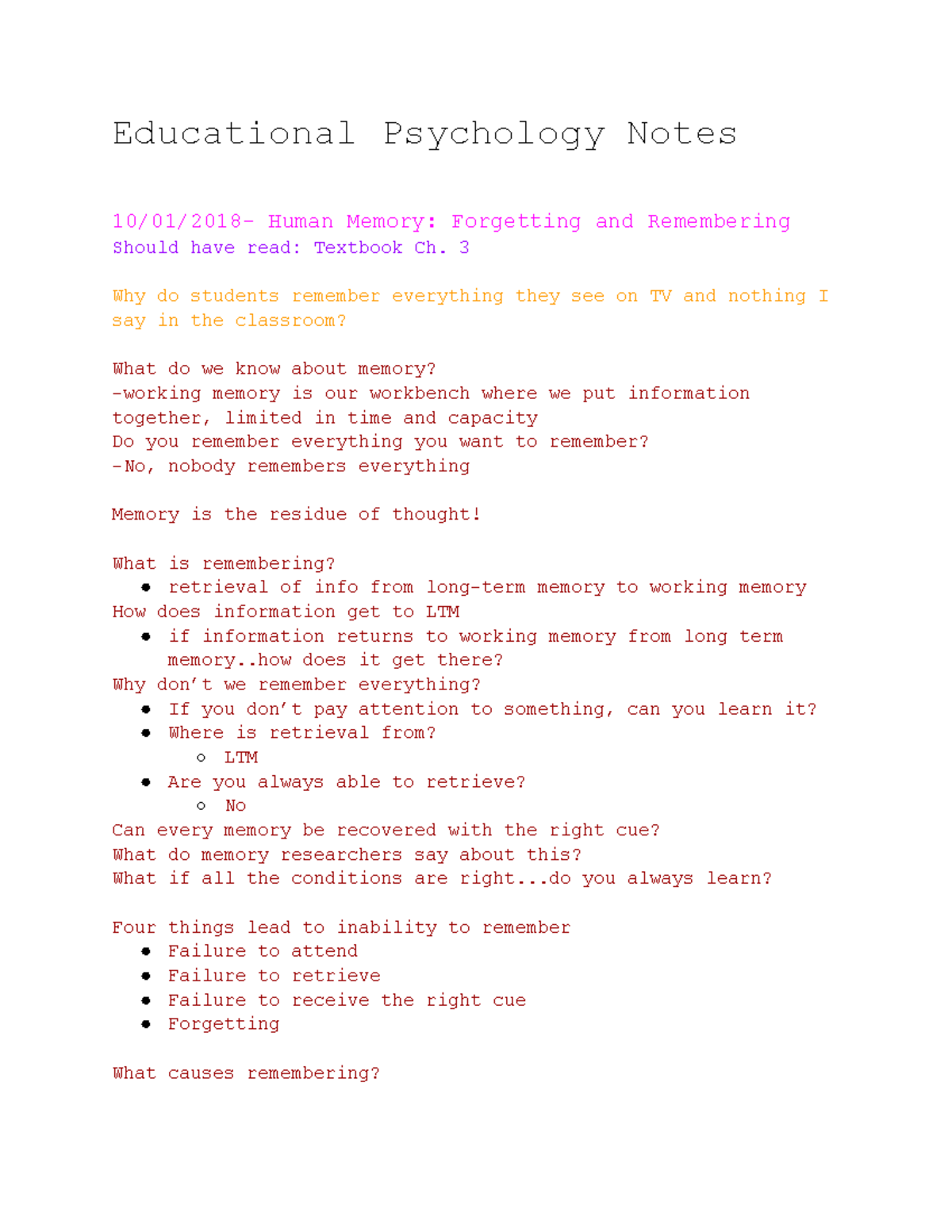 Educational Psychology Notes 1 - 3 Why do students remember everything ...