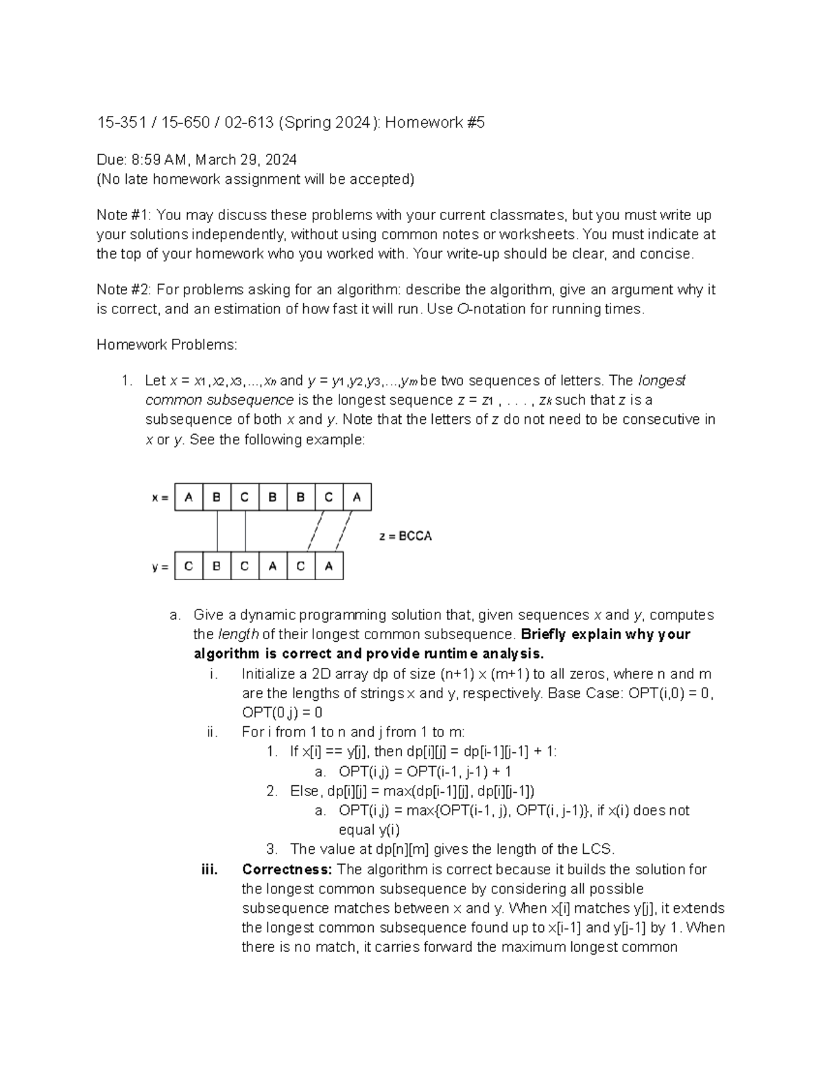 Homework #5-2 - 15-351 / 15-650 / 02-613 (Spring 2024): Homework Due: 8:59 AM, March 29, 2024 ...