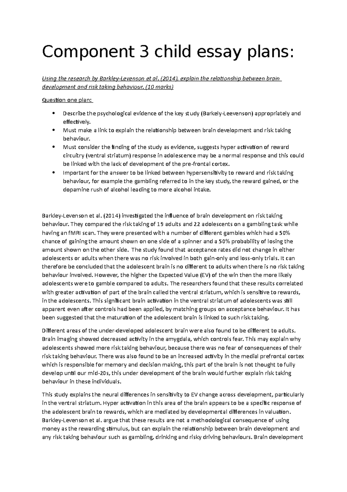 Sample/practice exam 2021, questions and answers - Component 3 child ...