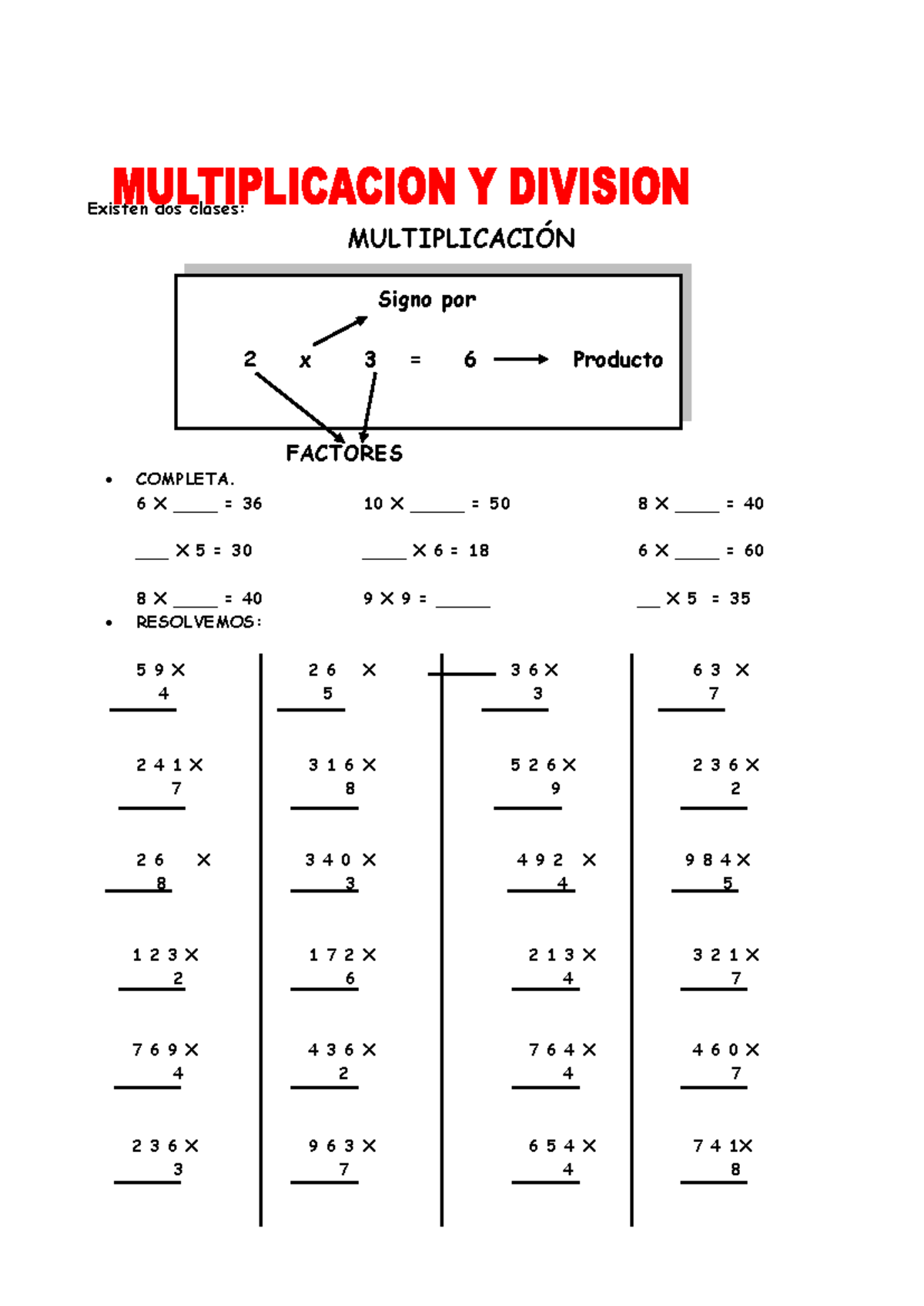 Multiplicacion-y-Division - Educaditos Existen dos clases ...