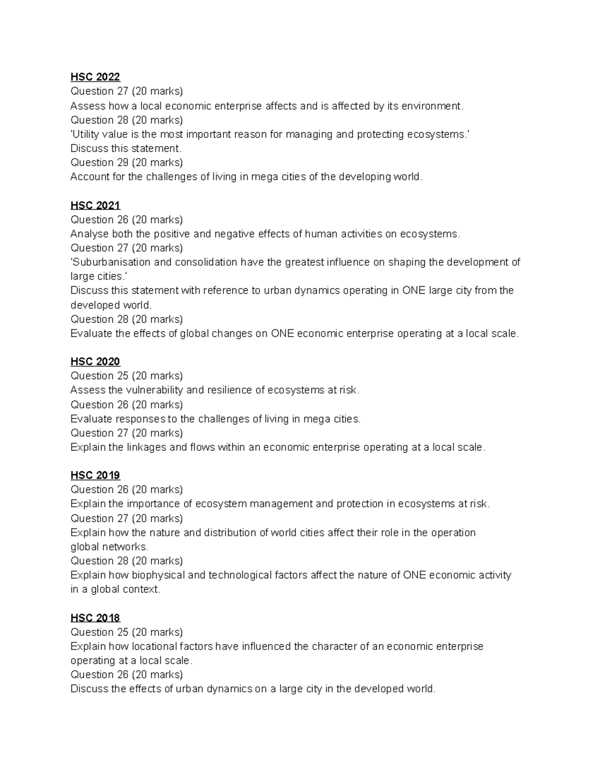 Geography Essay Plans - sdada - HSC 2022 Question 27 (20 marks) Assess ...