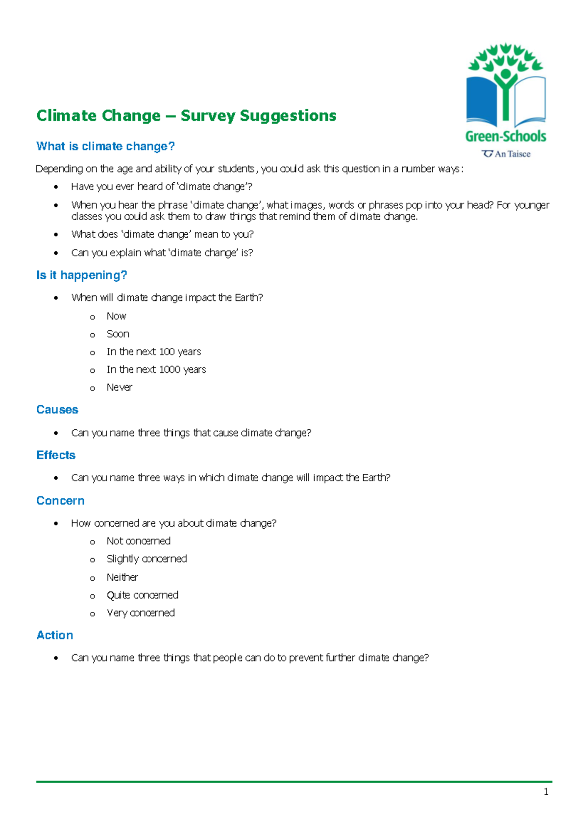 CAW Survey Suggestions 1 - 1 Climate Change – Survey Suggestions What ...