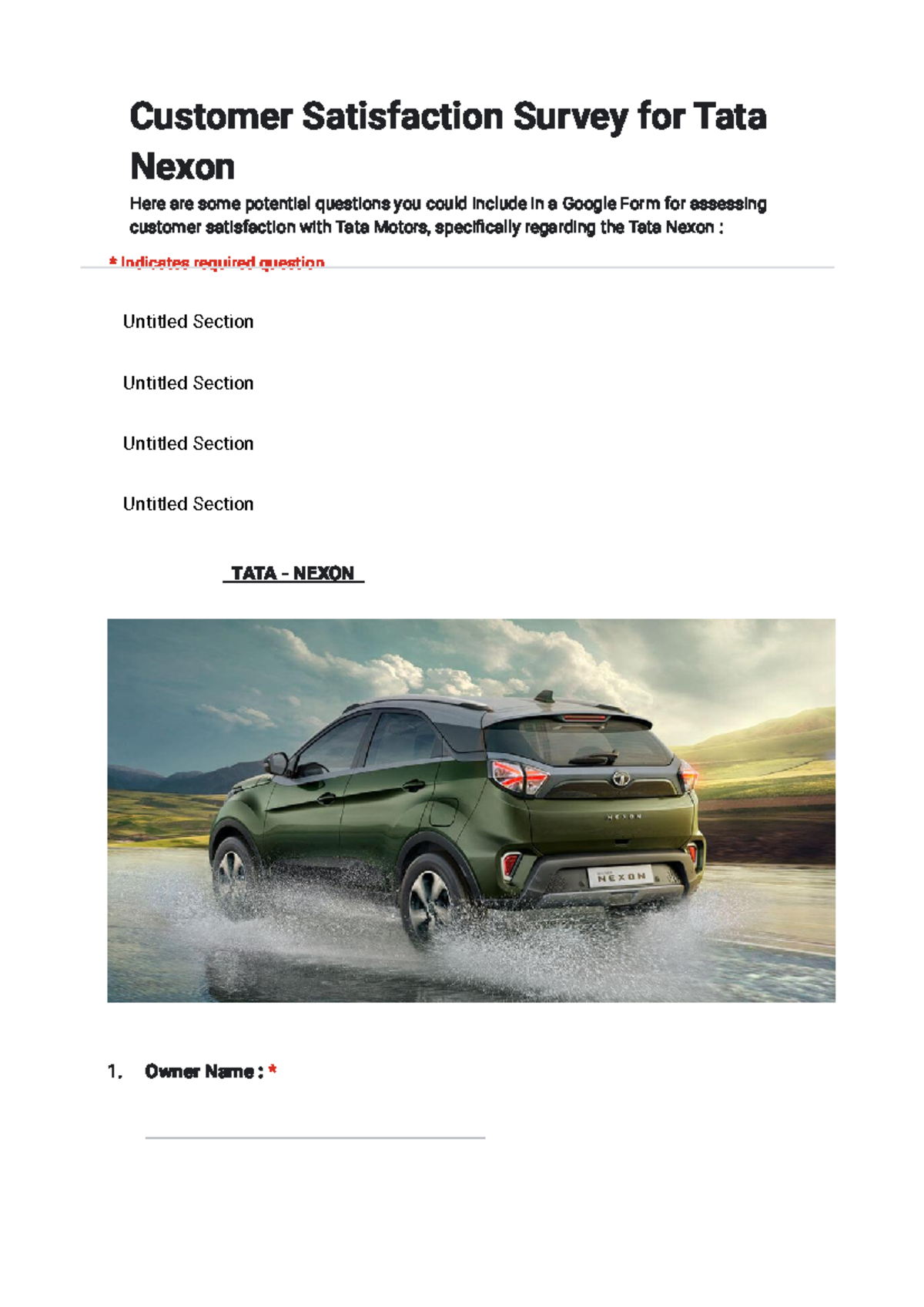 Customer Satisfaction Survey for Tata Nexon - Untitled Section Untitled Section Untitled Section ...