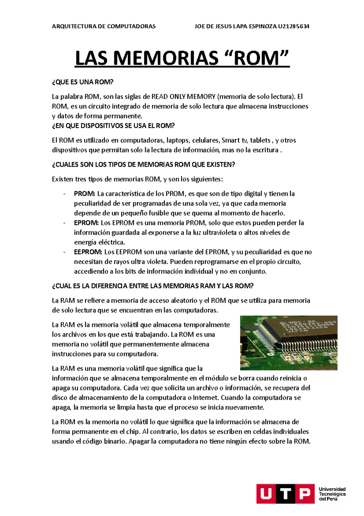 LAS Memorias ROM - ARQUITECTURA DE COMPUTADORAS JOE DE JESUS LAPA ...
