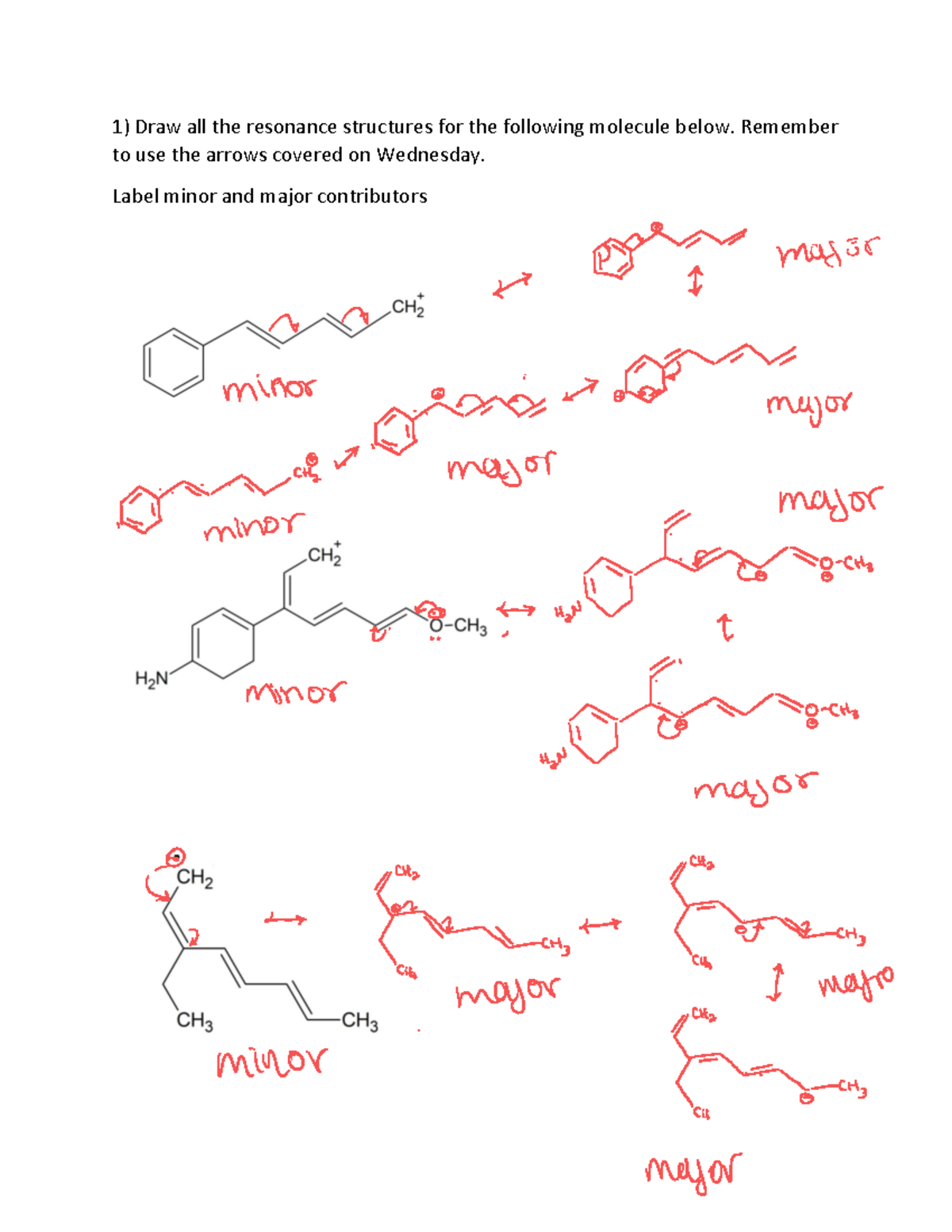 Organic chemistry - 1) Draw all the resonance structures for the ...