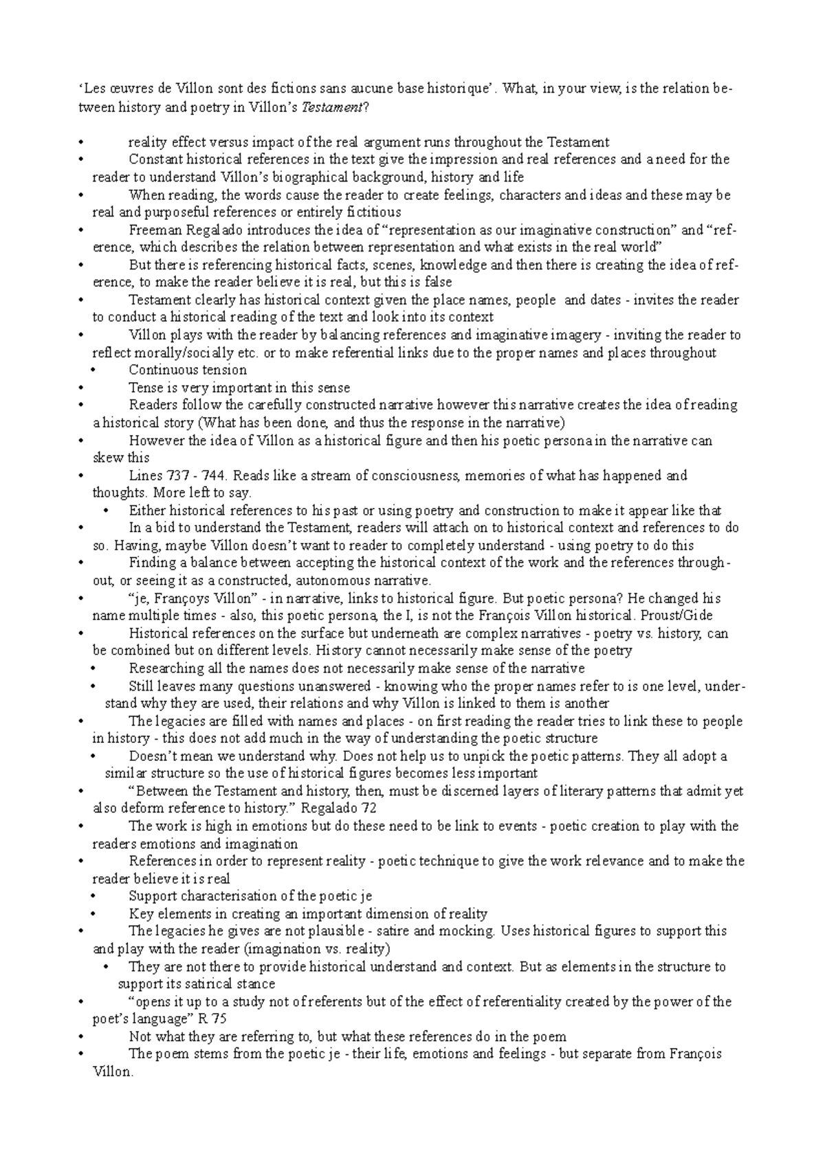 François Villon Reading Notes - de Villon sont des fictions sans aucune ...