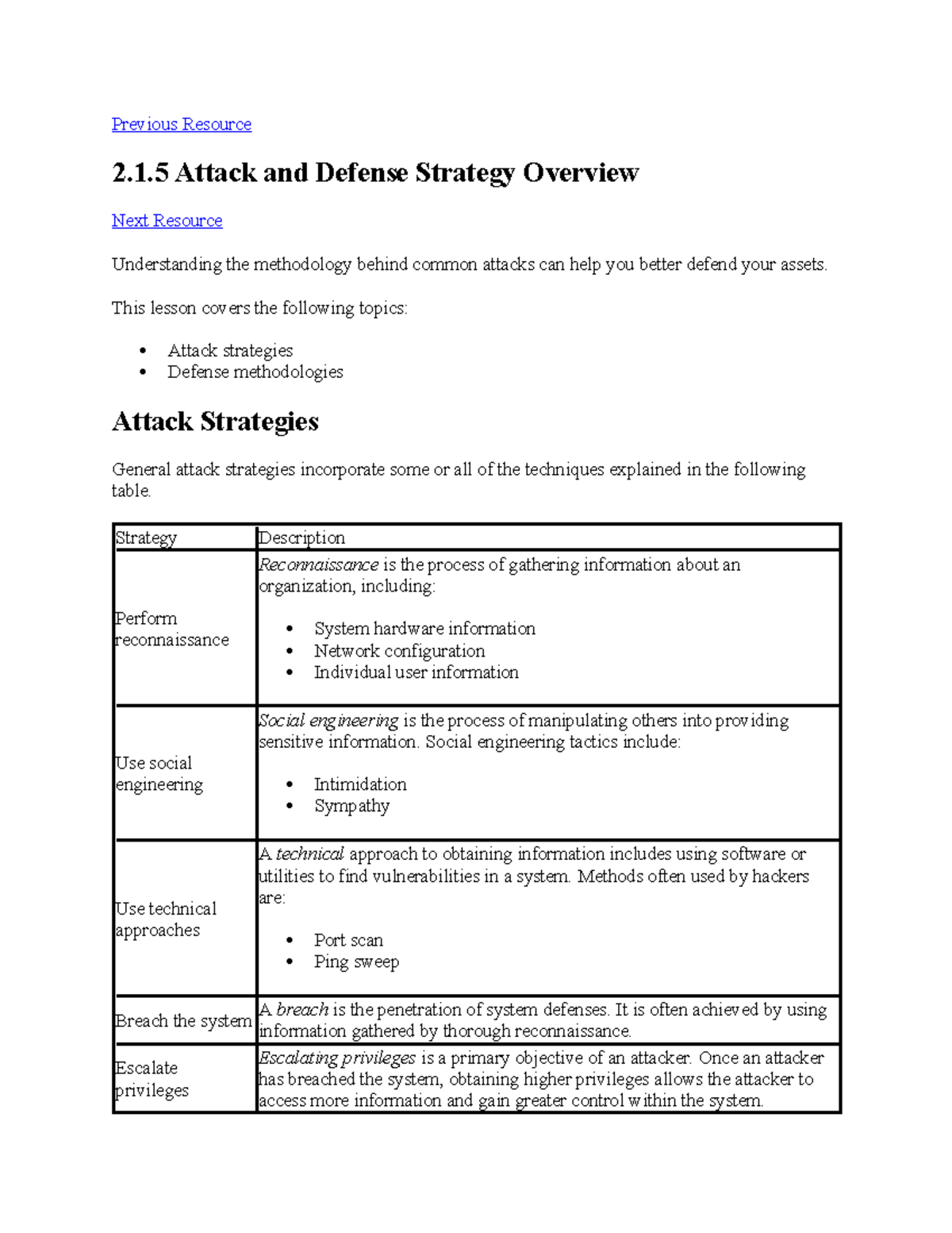 2.1.5 Attack and Defense Strategy Overview - Previous Resource 2.1 ...