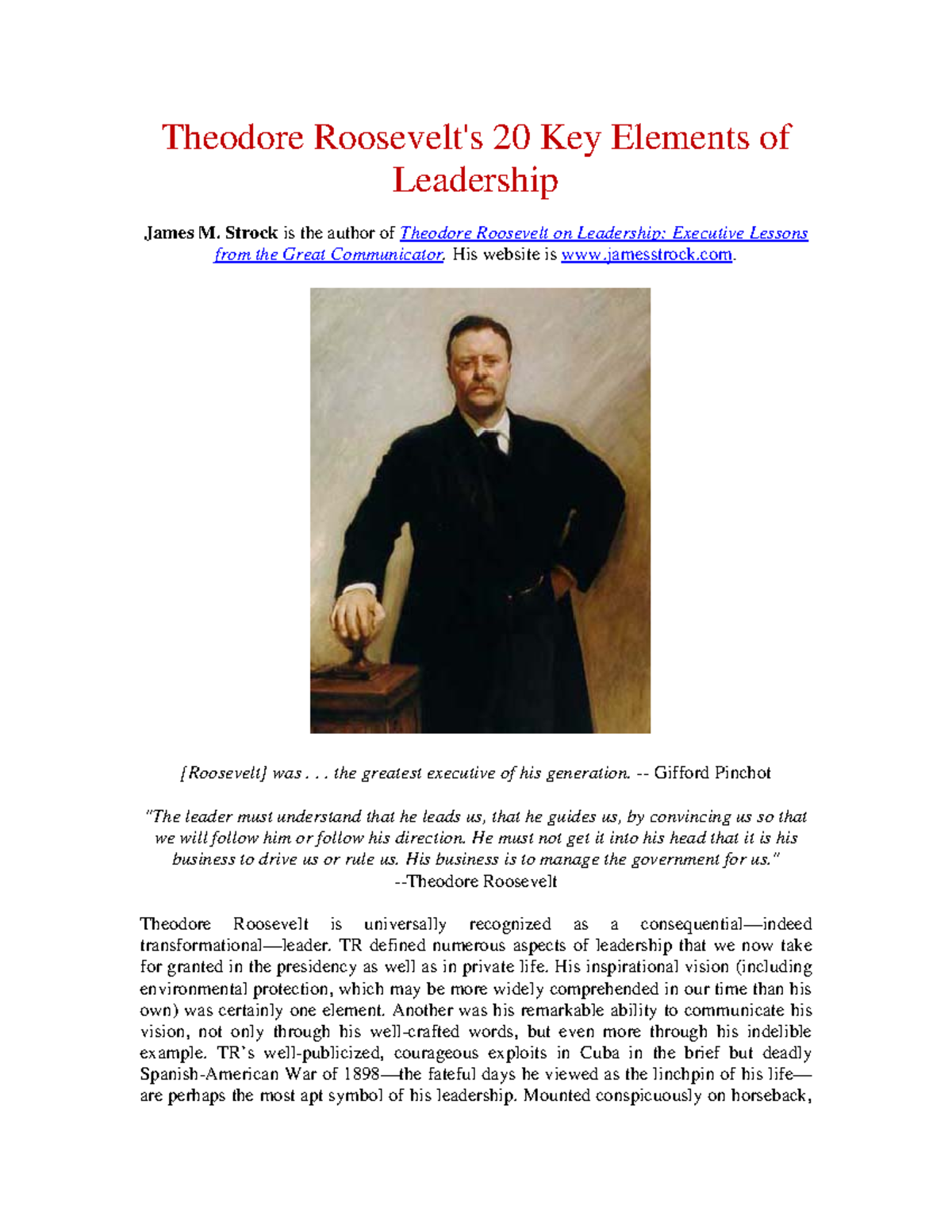 Teddy Roosevelt 20 Key Elements of Leadership - Theodore Roosevelt's 20 ...