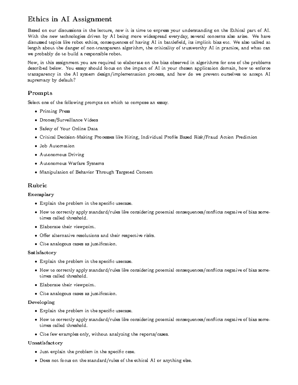 Ethics Assignment - Ethics in AI Assignment Based on our discussions in ...