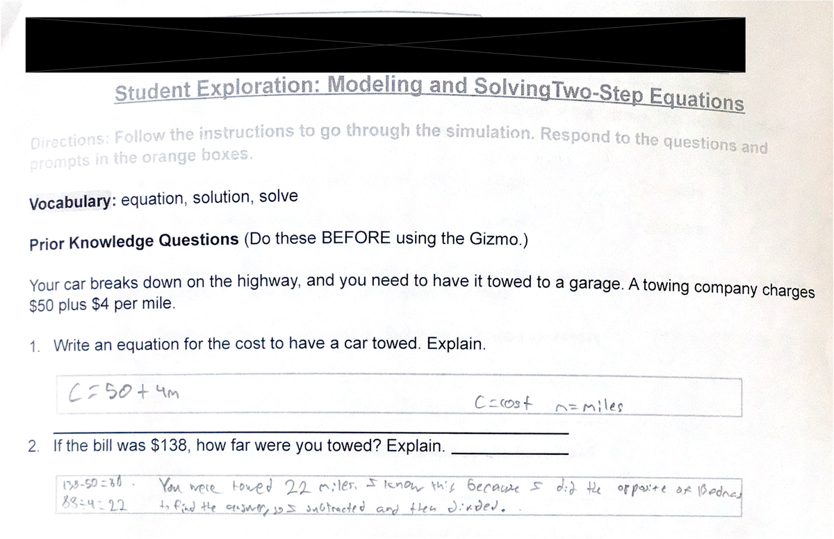 Gizmo - Modelling and Solving Two Step Equations - Studocu