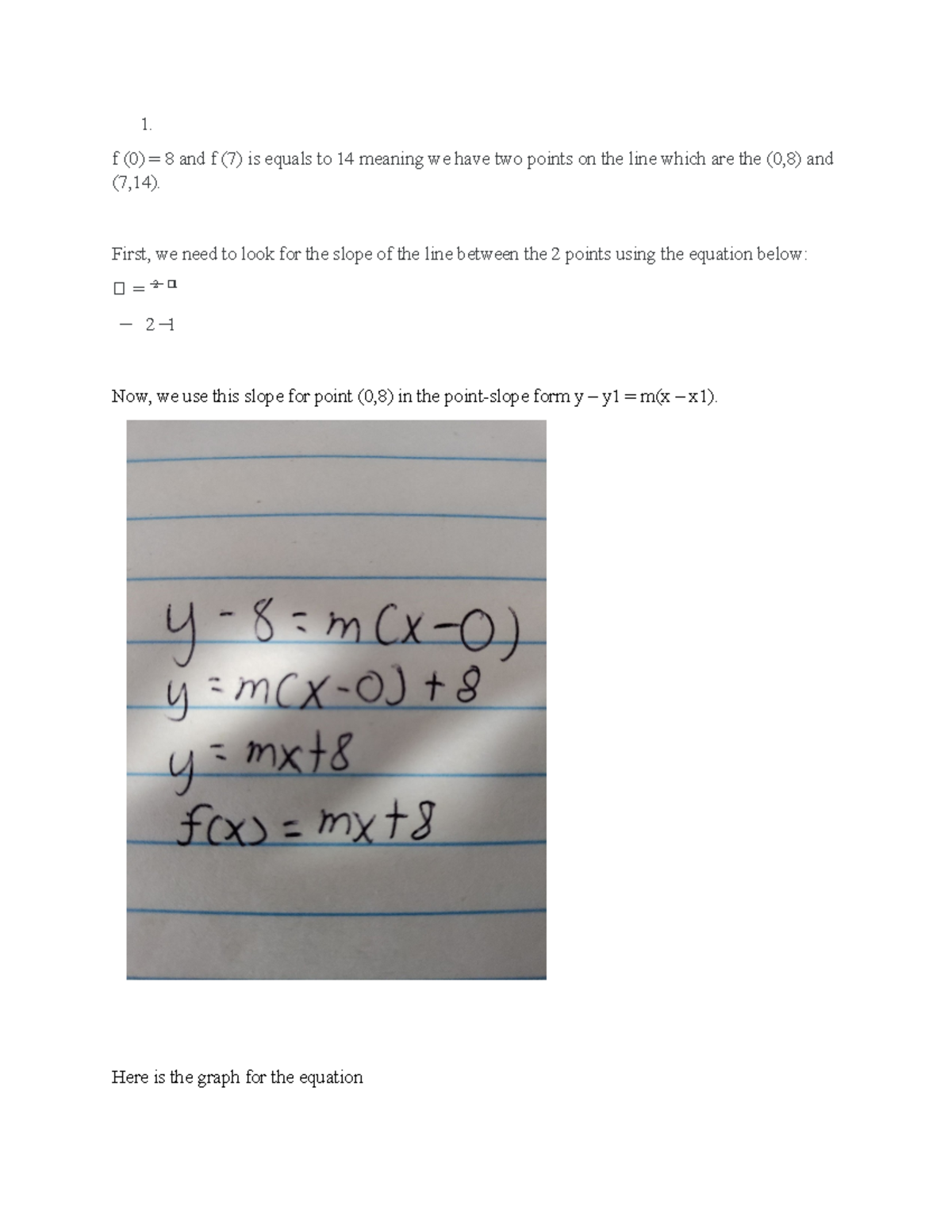 MATH 1211 Unit 1 Assignment - 1. f (0) = 8 and f (7) is equals to 14 ...