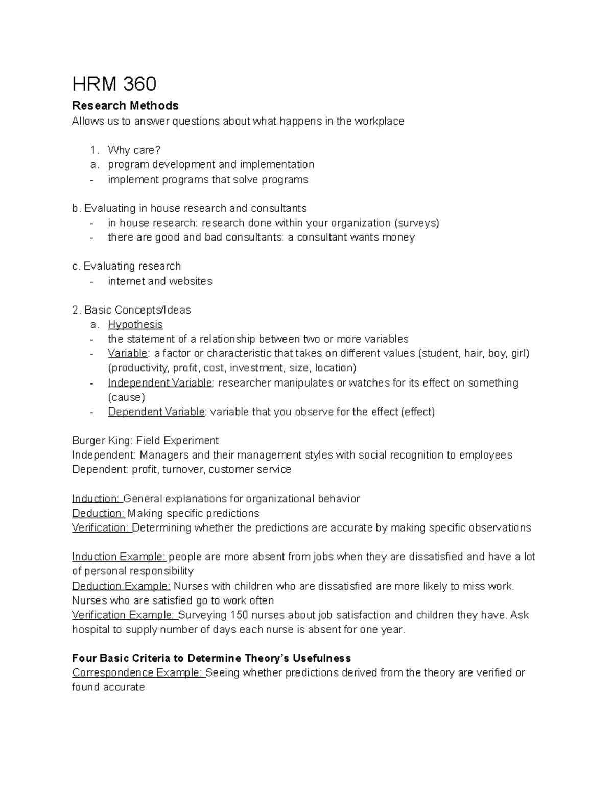 HRM 360 - HRM 360 Research Methods Allows us to answer questions about ...