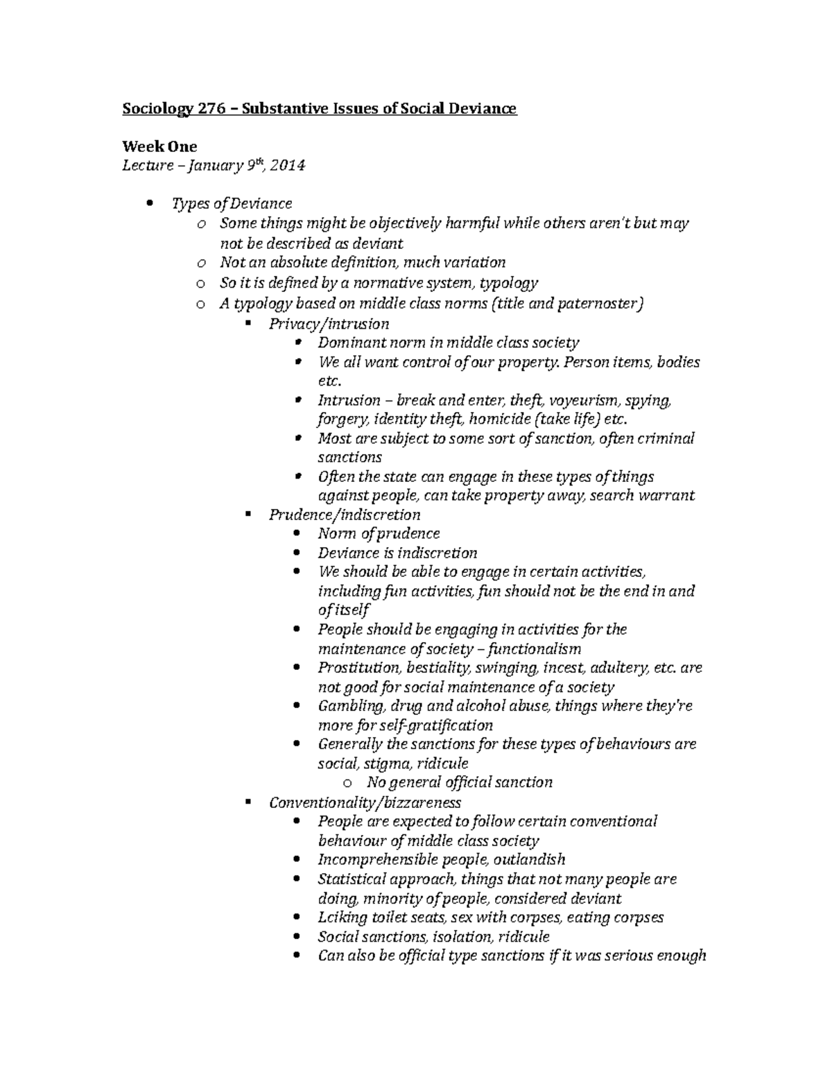 Socy276 - Issues Of Social Deviance - Sociology 276 – Substantive ...