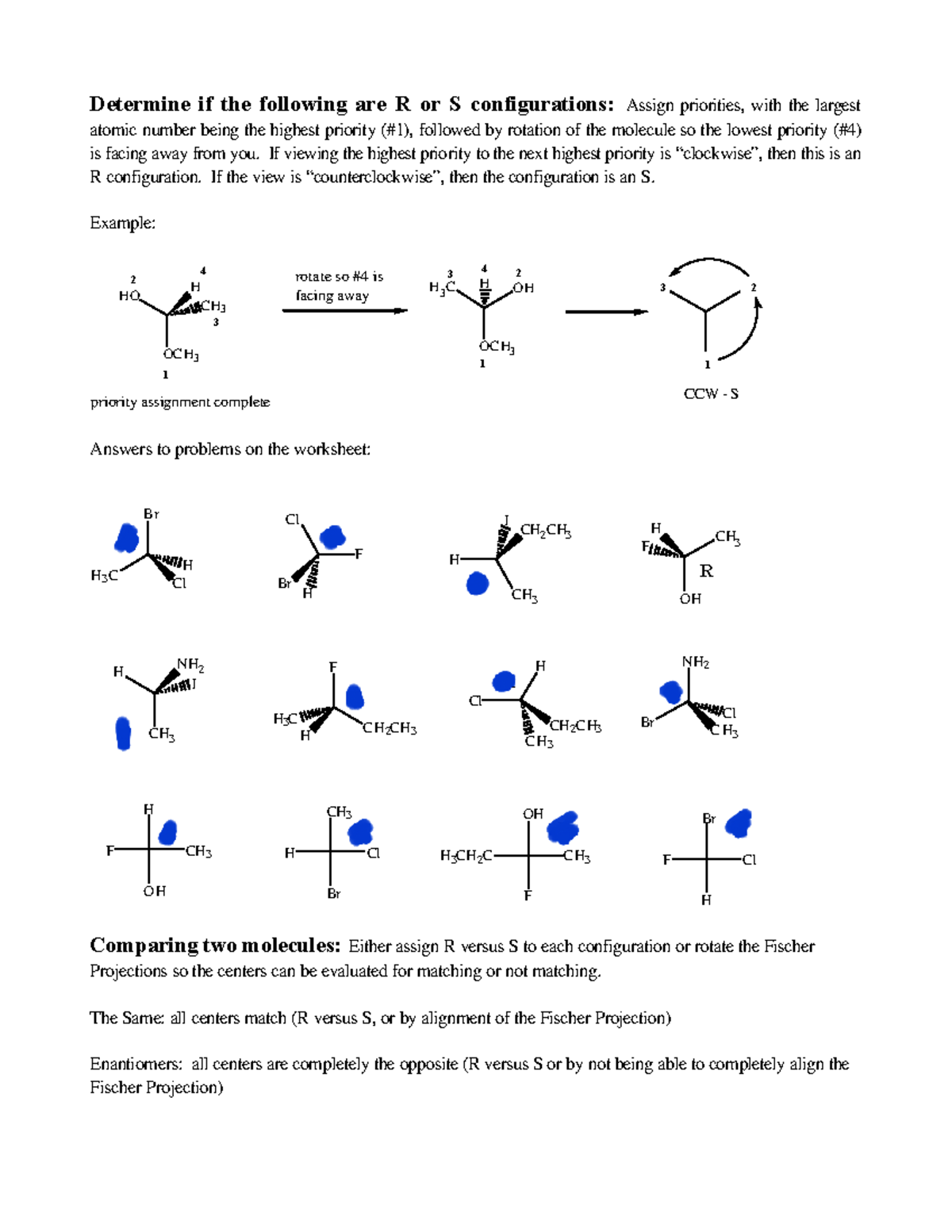 R versus S configuration worksheet - Determine if the following are R ...