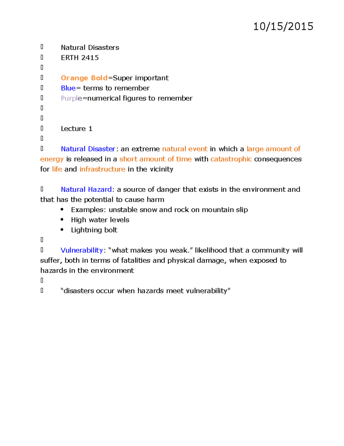 Natural Disasters - Lecture notes, lectures 1 - 10 - Natural Disasters ...