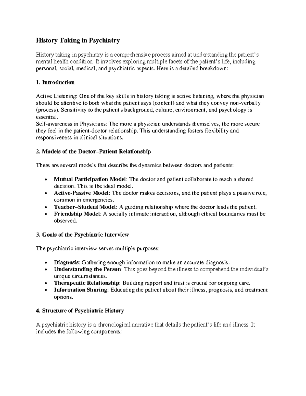 4 History Taking in Psychiatry - History Taking in Psychiatry History ...