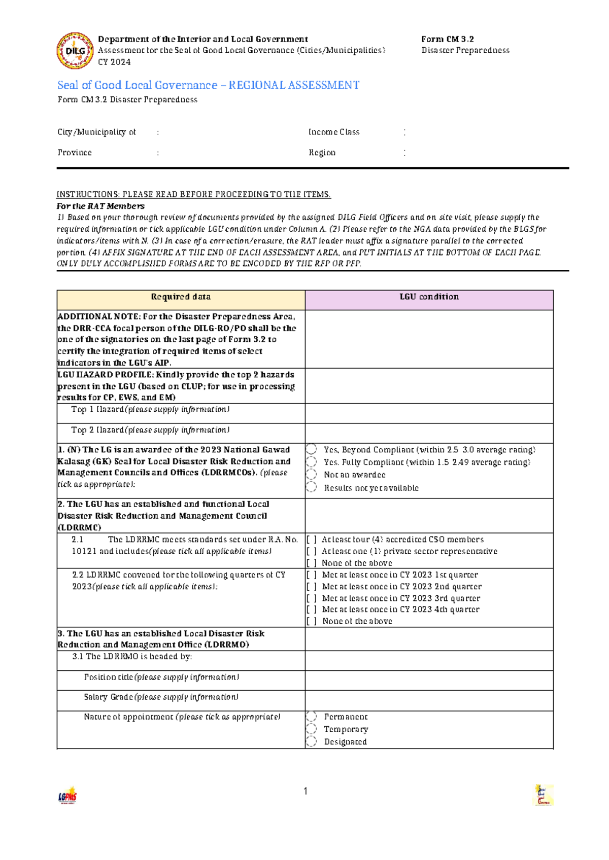 02 Form CM Disaster Preparedness Final Version - Department of the ...