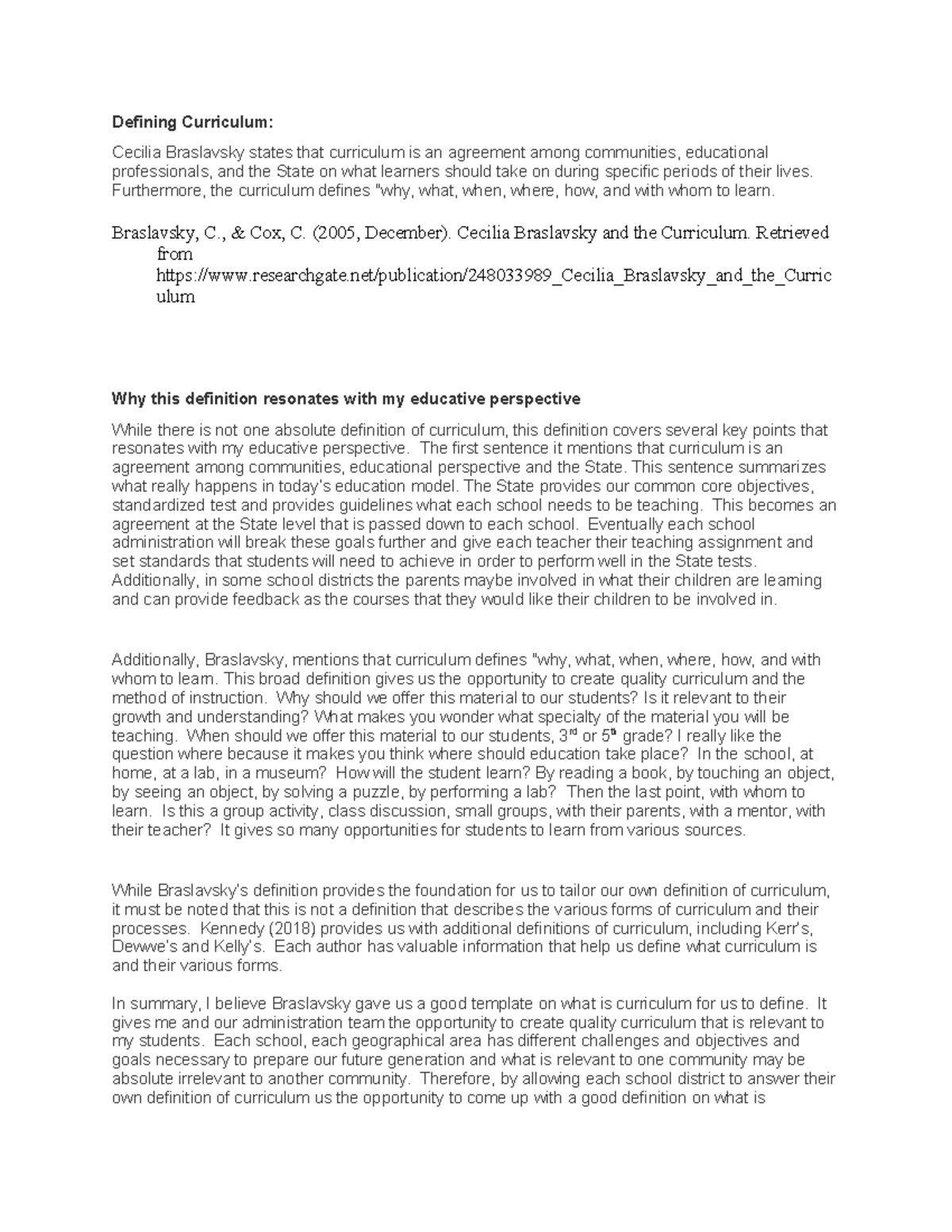 Defining Curriculum - Notes - Defining Curriculum: Cecilia Braslavsky ...