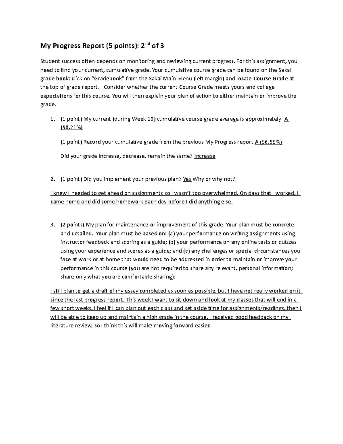 Progress Report 2 - Assignment for 8 week course - My Progress Report ...