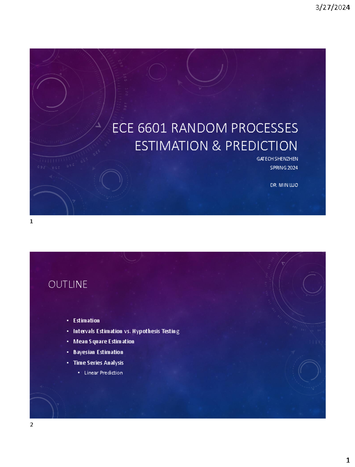 ECE6601 Chap13 - ch13 slide - ECE 6601 RANDOM PROCESSES ESTIMATION & PREDICTION GATECH SHENZHEN ...