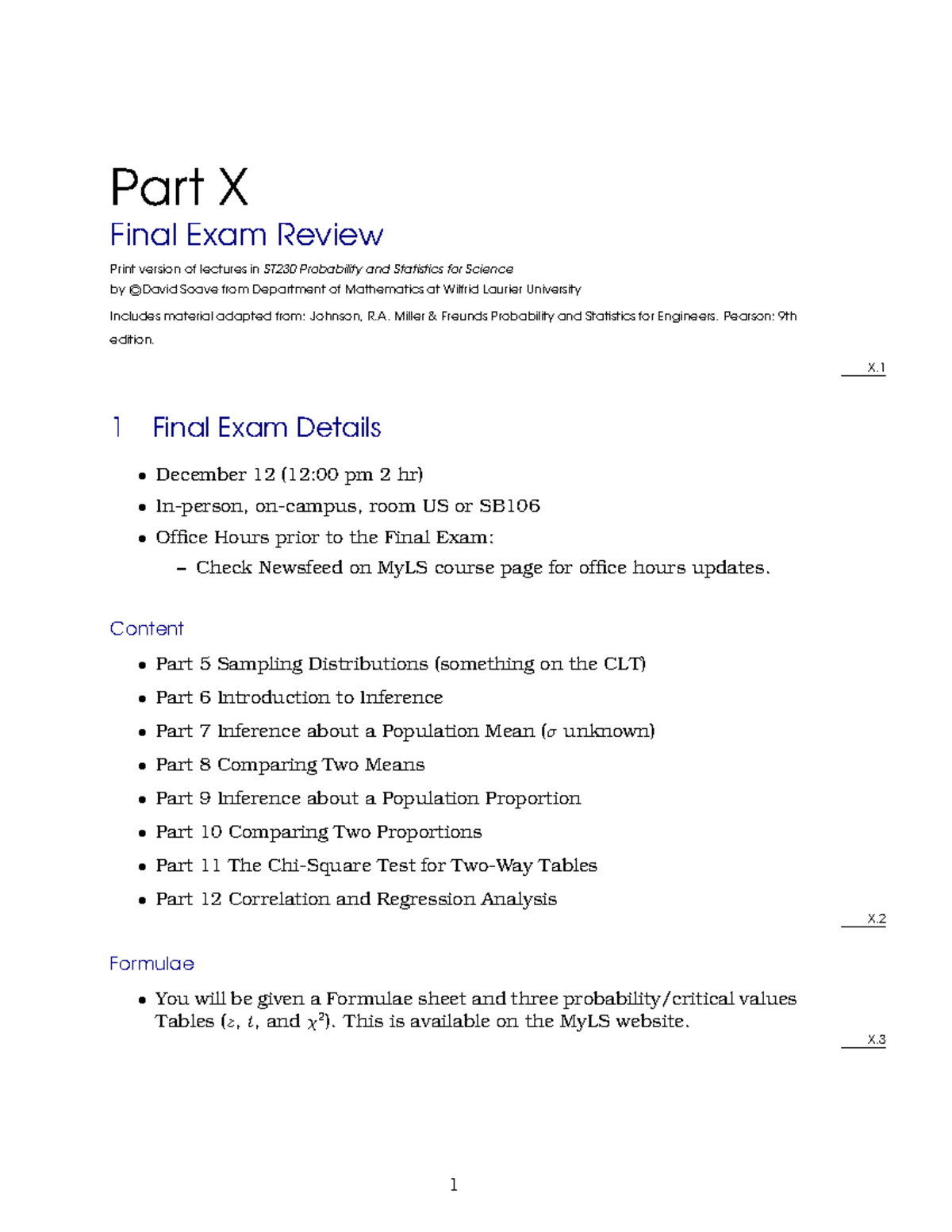 ST230 F2023-lecture-notes Final review - Part X Final Exam Review Print ...