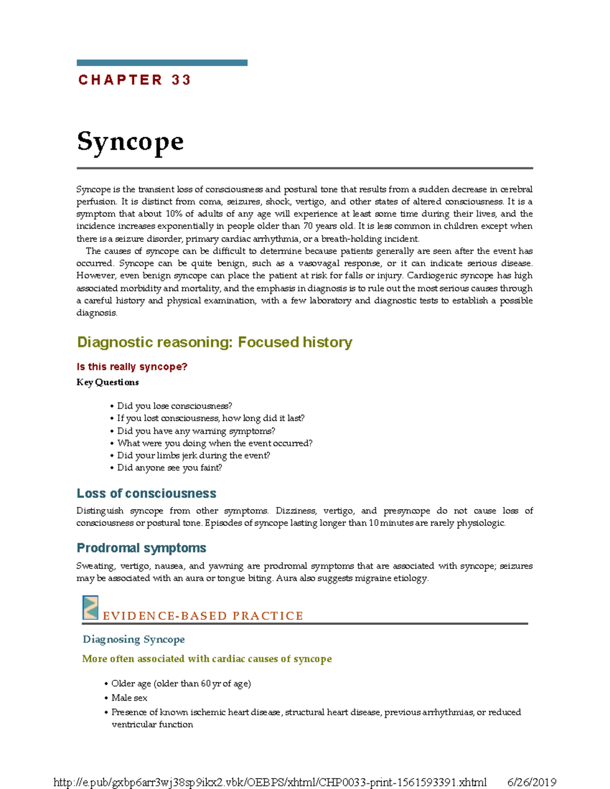 Week 7 Dains Chap33 - C H A P T E R 3 3 Syncope Syncope is the ...