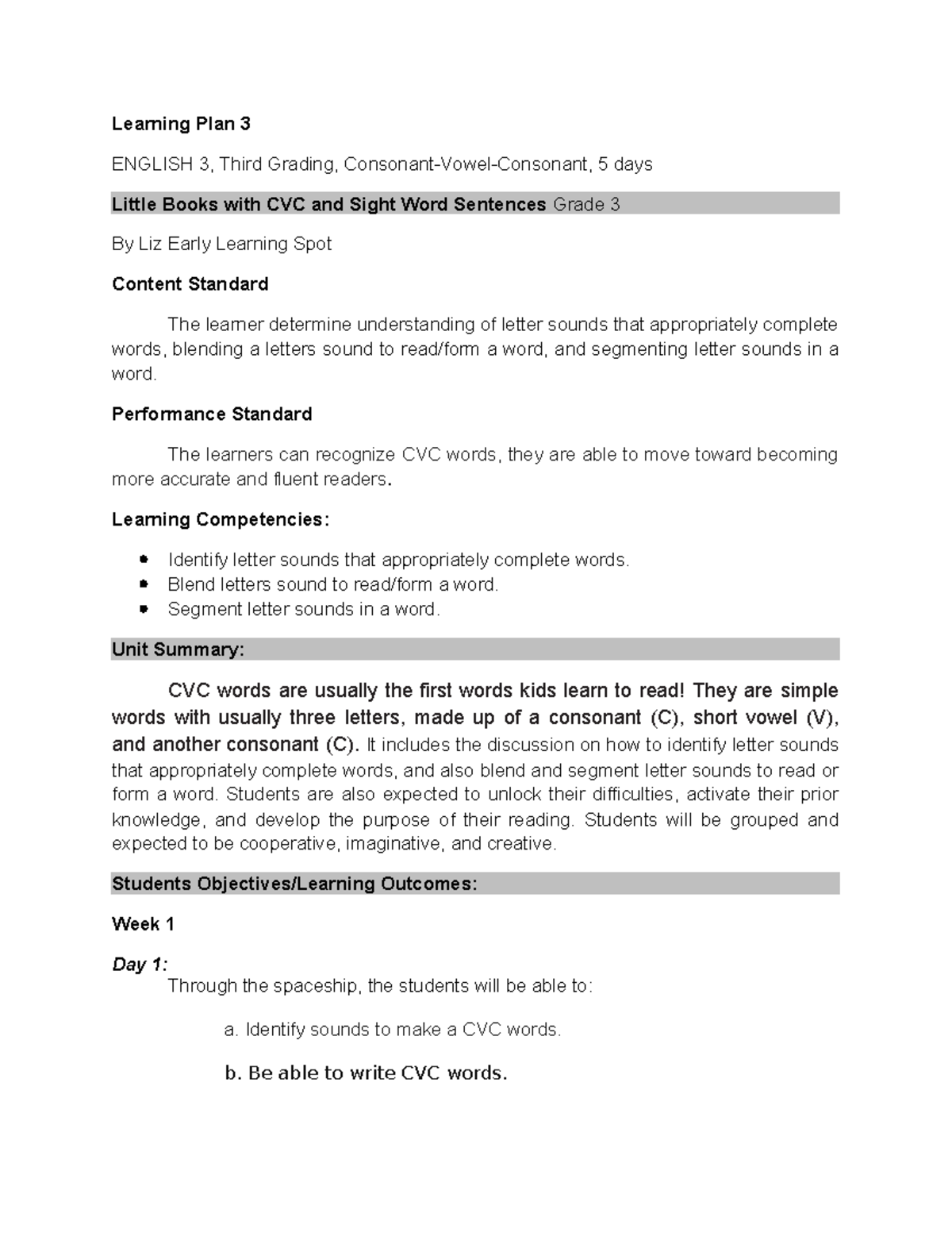 Learning-Plan-sir-roman 2 - Learning Plan 3 ENGLISH 3, Third Grading ...