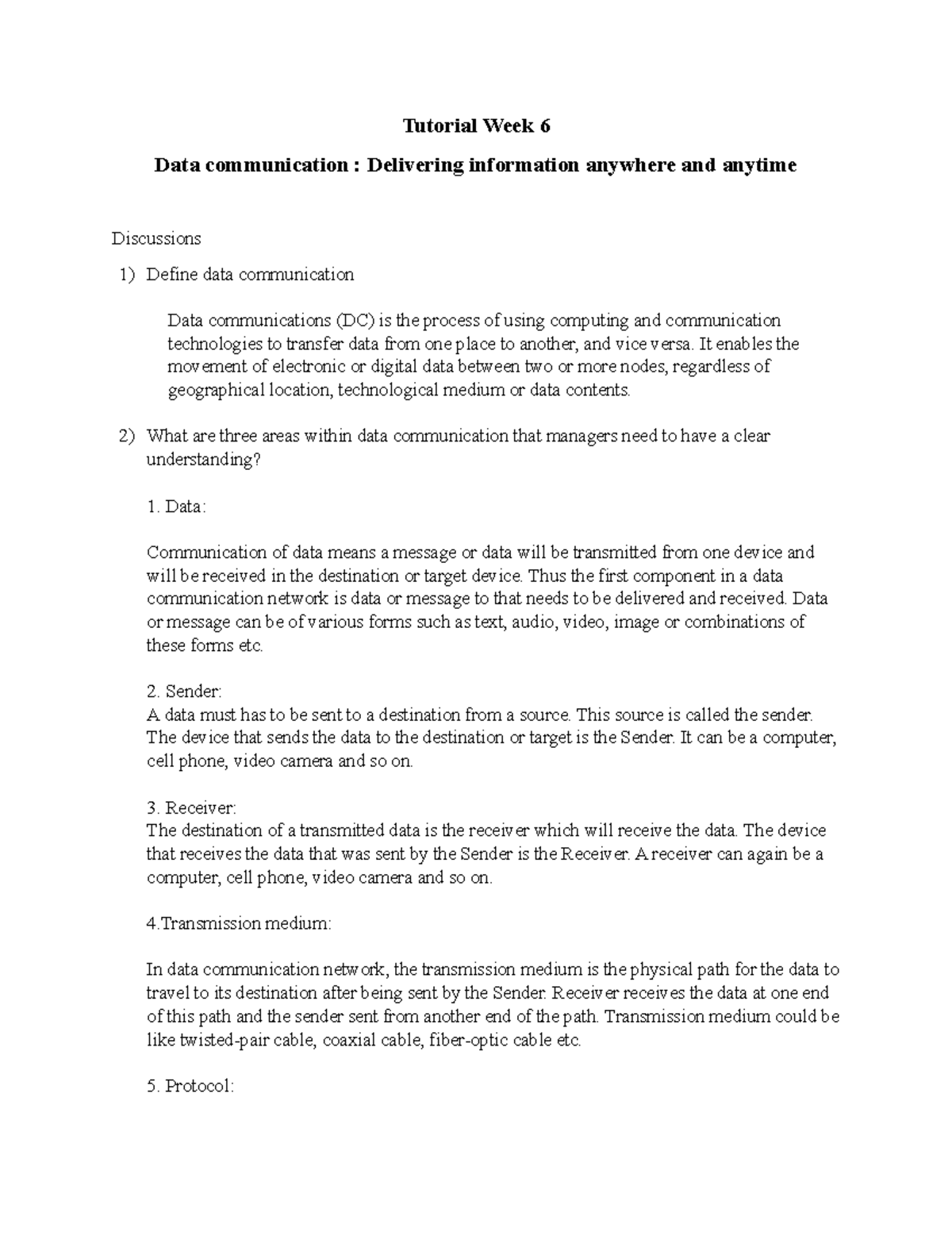 Tutorial Week 6 Answers- Information systems - Tutorial Week 6 Data ...