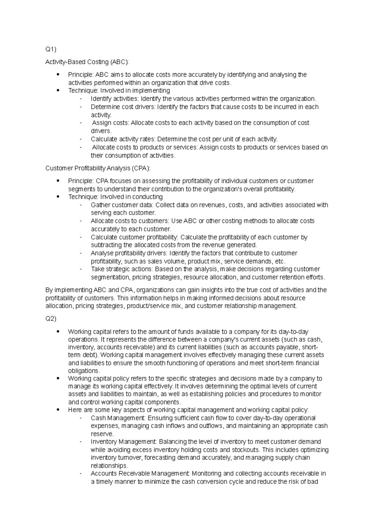 ACFI2003 Exam Notes - Q1) Activity-Based Costing (ABC): Principle: ABC ...