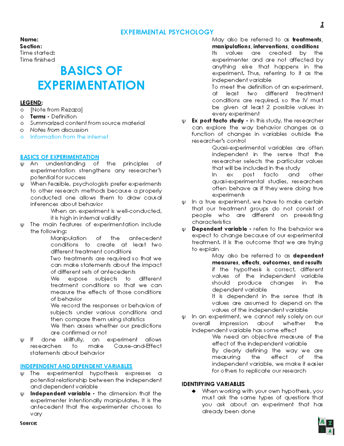 Lesson 3 Basics of Experimentation - EXPERIMENTAL PSYCHOLOGY Name ...