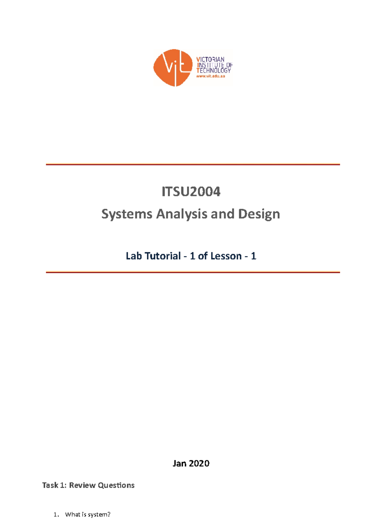 Tutorial 1,2,3,4 of System Analysis and Design - ITSU Systems Analysis ...