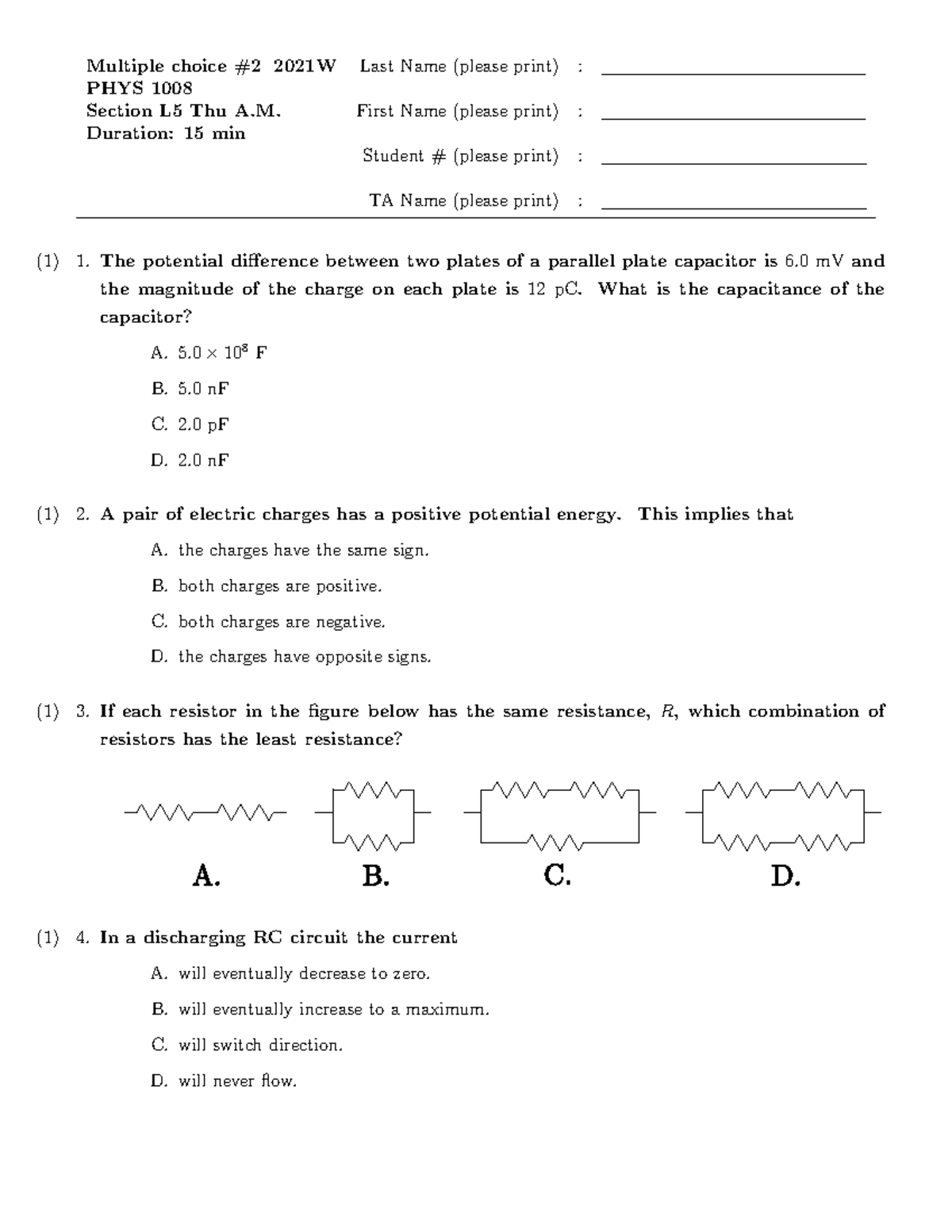 MC section 5 - online test. - Multiple choice #2 2021W Last Name ...