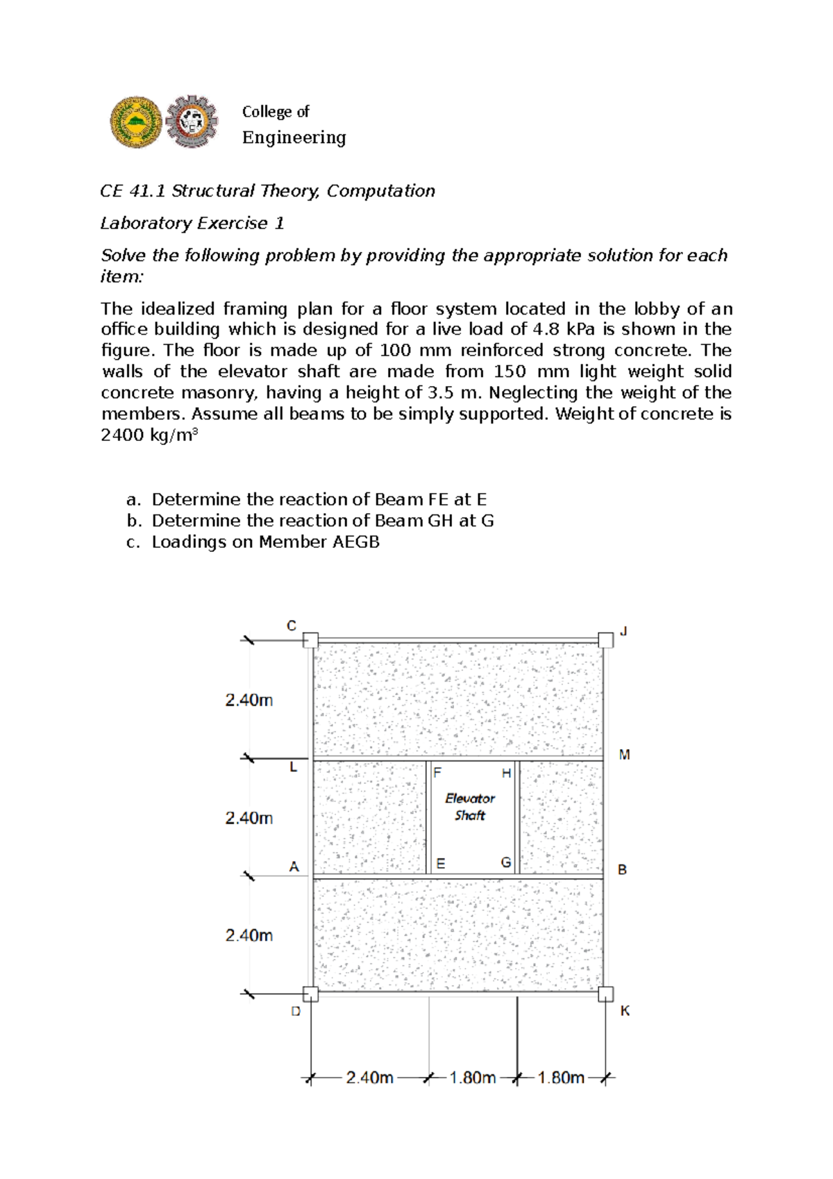 LAb. ex 1 - Laboratory exercises for structural theory. - College of ...