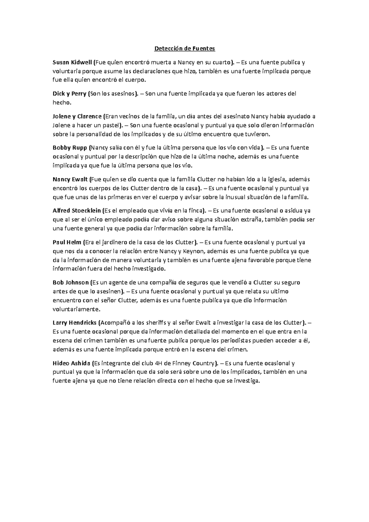 Fuentes - Detección de Fuentes Susan Kidwell (Fue quien encontró muerta ...