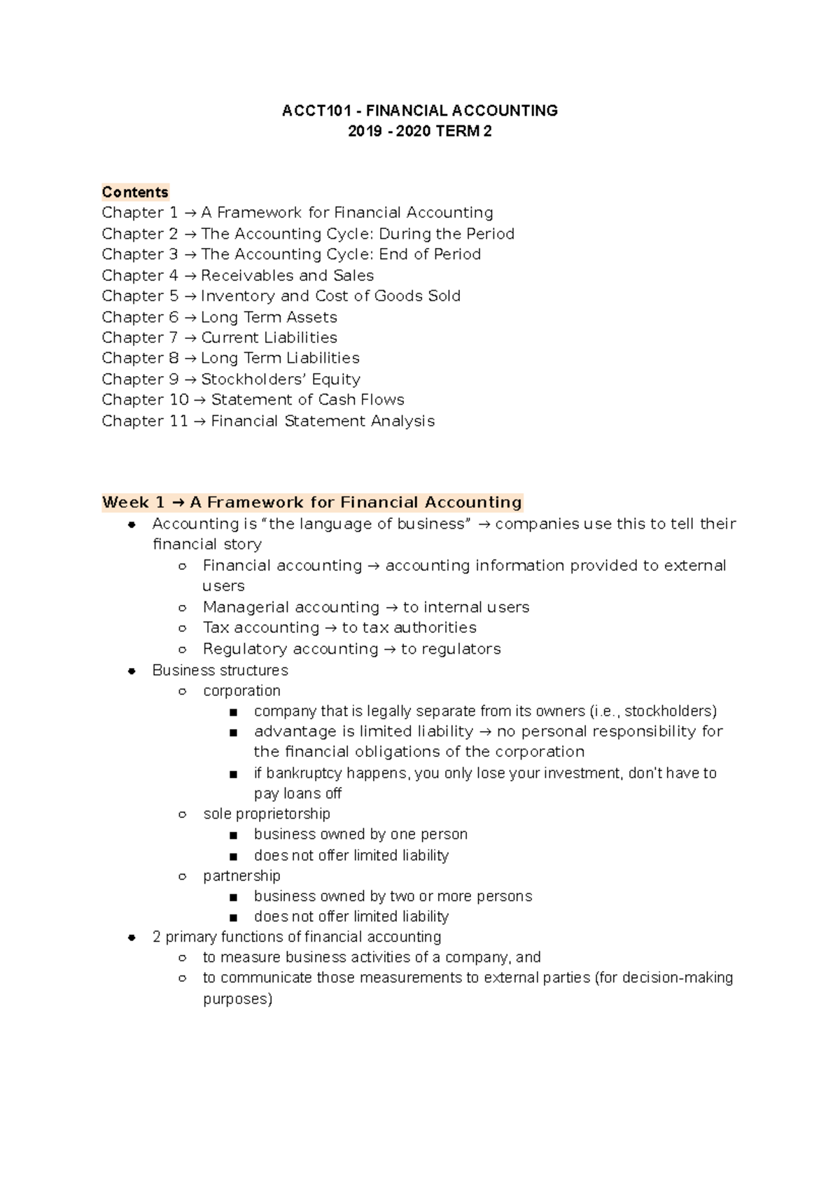 Notes - FA - ACCT101 - FINANCIAL ACCOUNTING 2019 - 2020 TERM 2 Contents ...