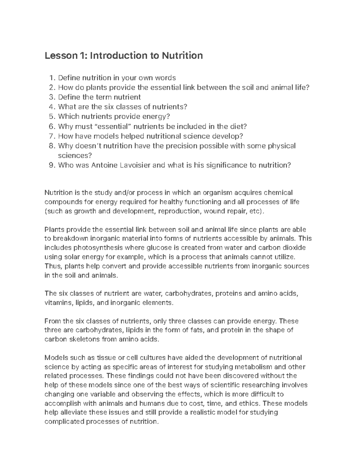 Lesson 1-Introduction to Nutrition - 1. 2. 3. 4. 5. 6. 7. 8. 9. Lesson 1: Introduction to ...