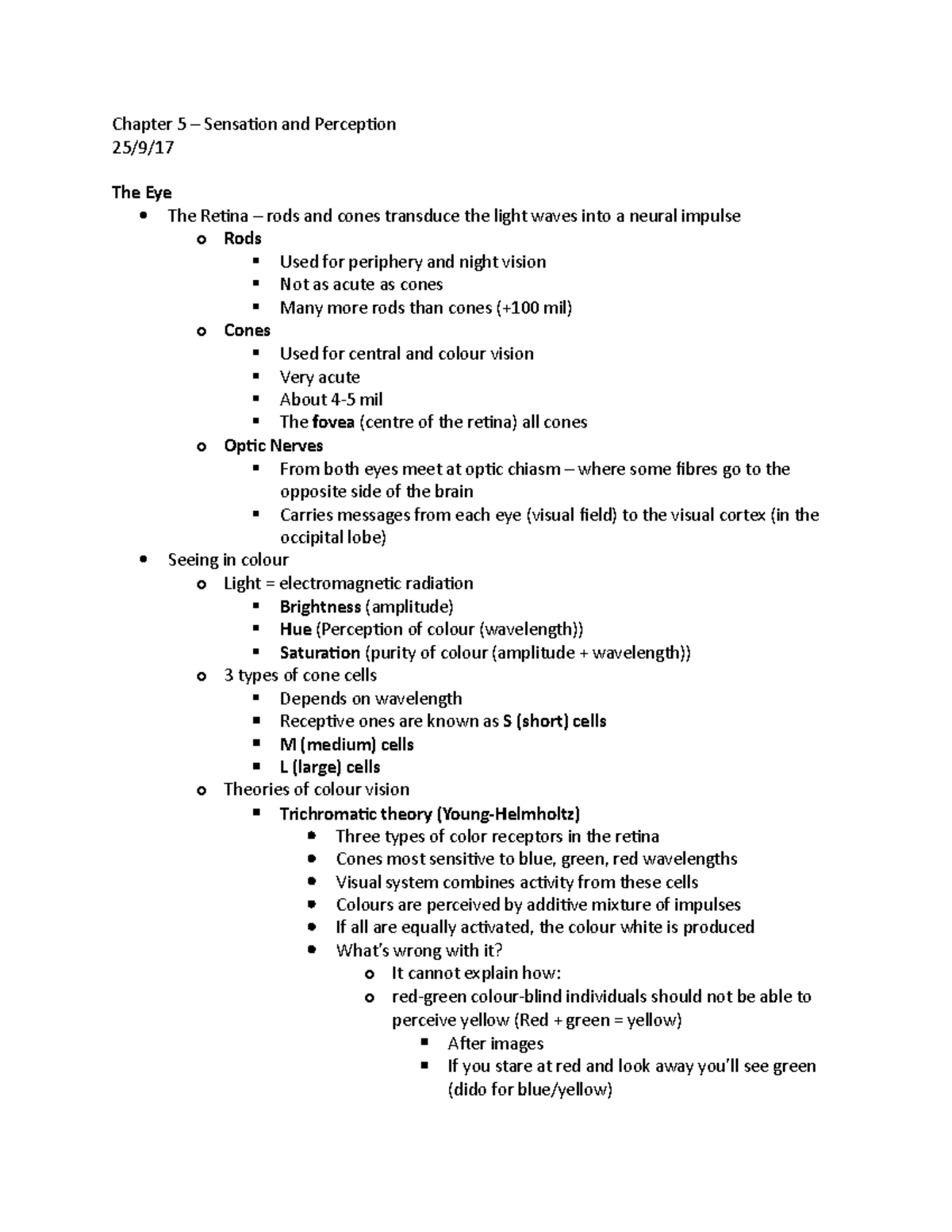 Chapter 5 – Sensation and Perception - Chapter 5 – Sensation and ...