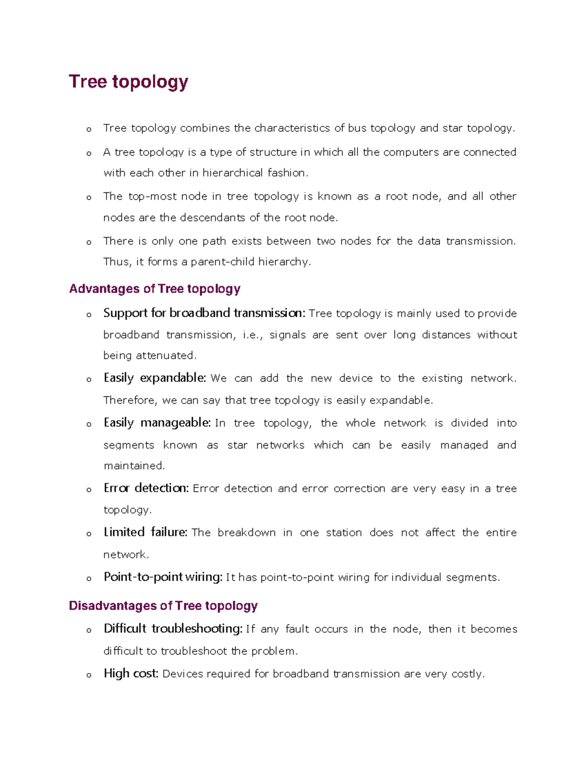 Document - Bussiness studies - Tree topology o Tree topology combines ...