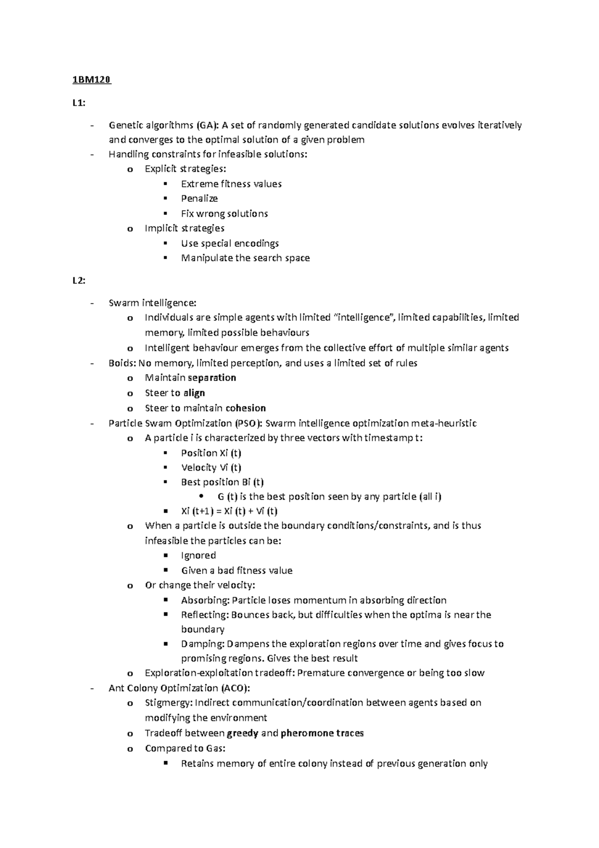 Summary Slides - 1BM L1: Genetic algorithms (GA): A set of randomly ...