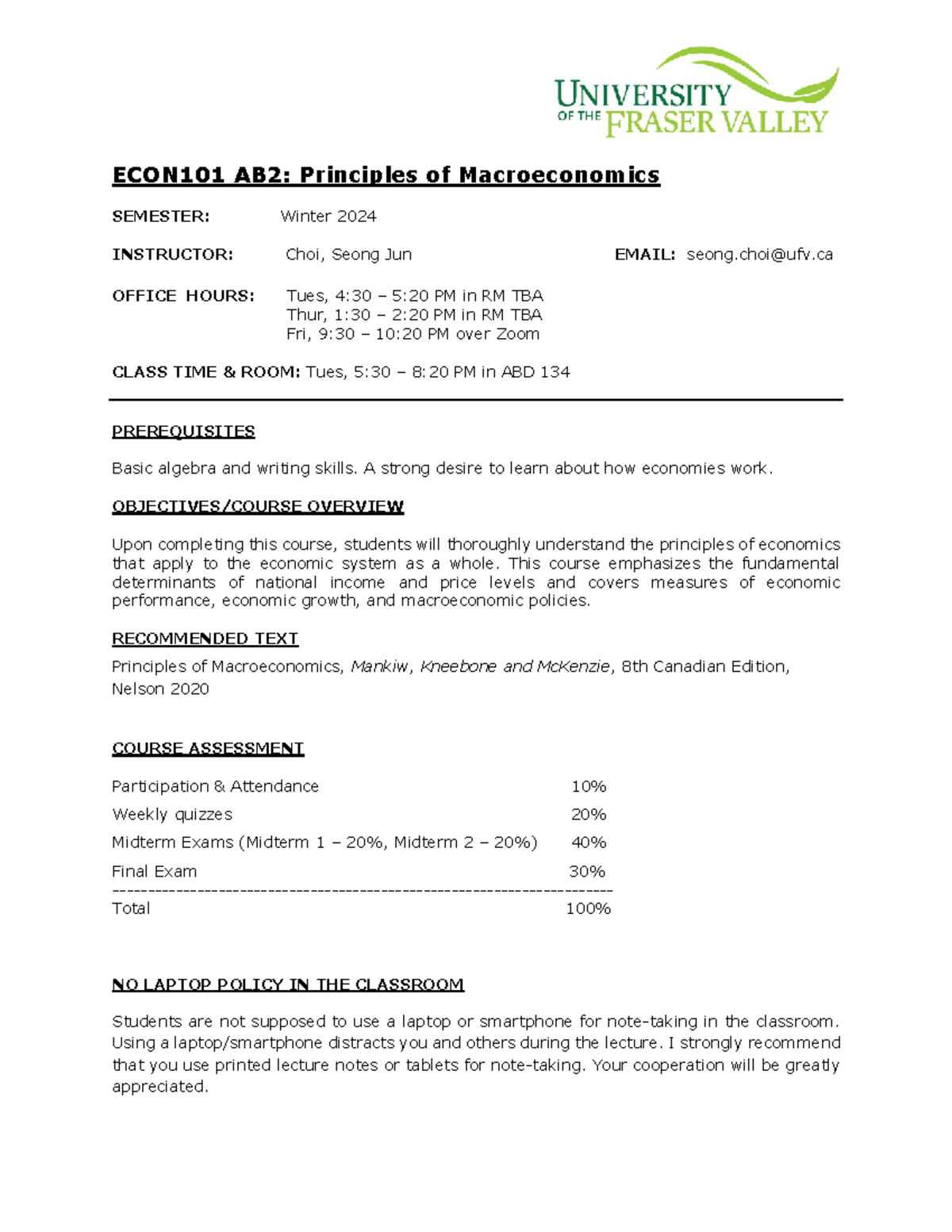 2401 UFV Econ101 Course Outline AB2 - ECON101 AB 2 : Principles of ...