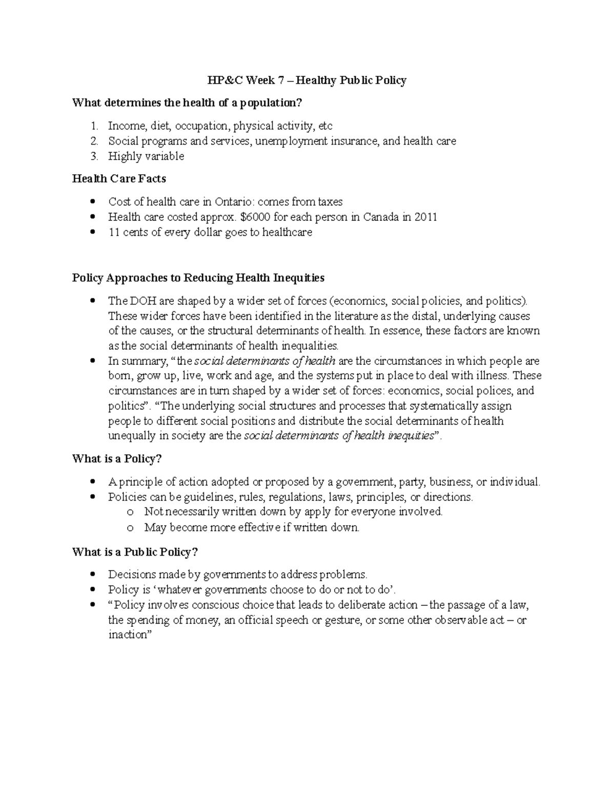 HP&C Week 7 - Healthy Public Policy - HP&C Week 7 – Healthy Public ...