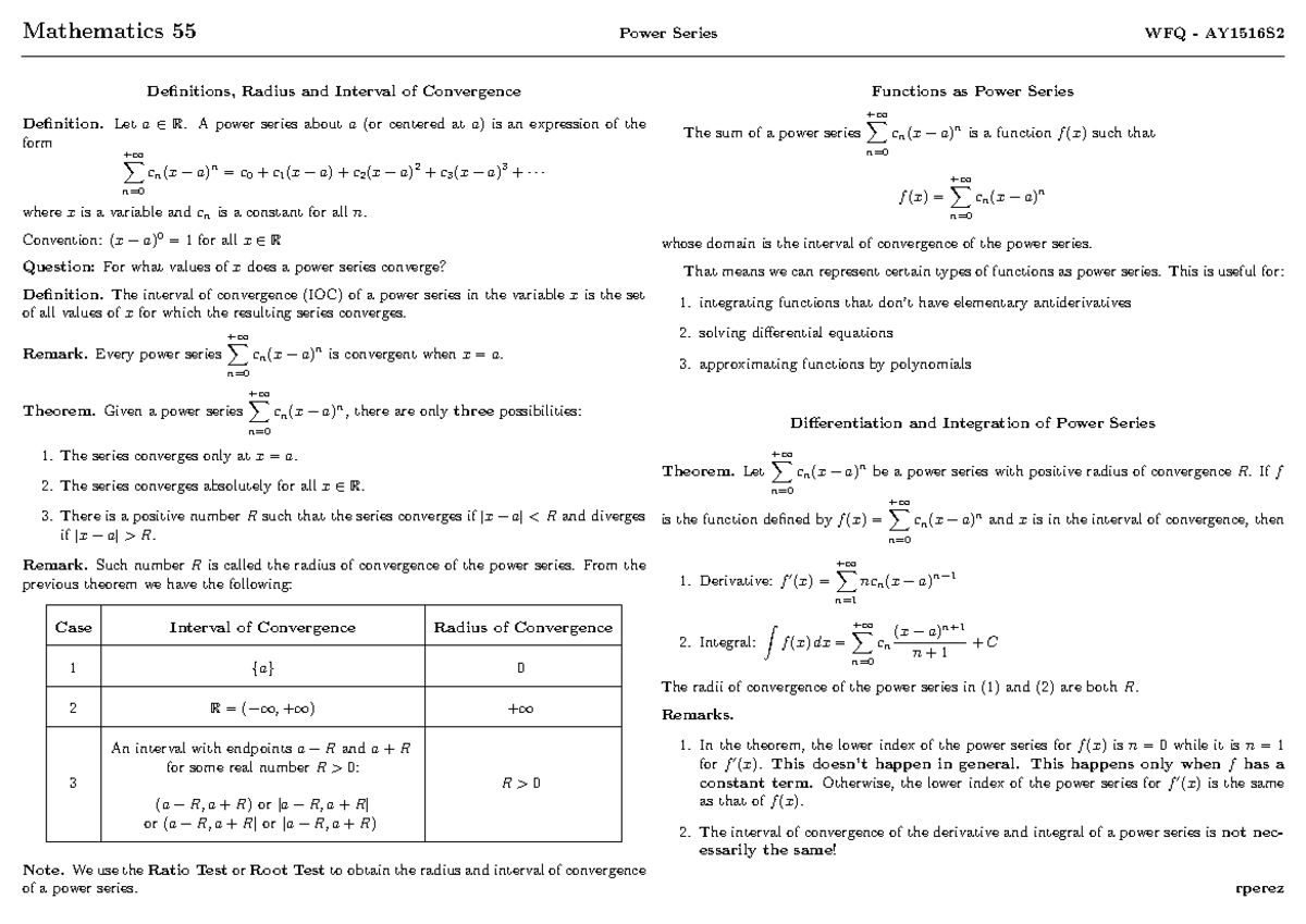 H10 - Power Series - College Algebra - University of the Philippines ...