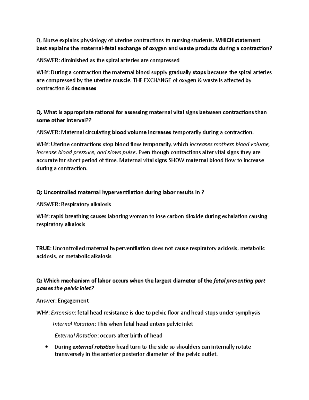 LAbor and Delivery notes - Q. Nurse explains physiology of uterine ...