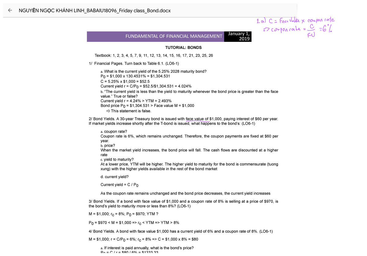 Bond-Exercise - nonenone - FUNDAMENTAL OF FINANCIAL MANAGEMENT January ...